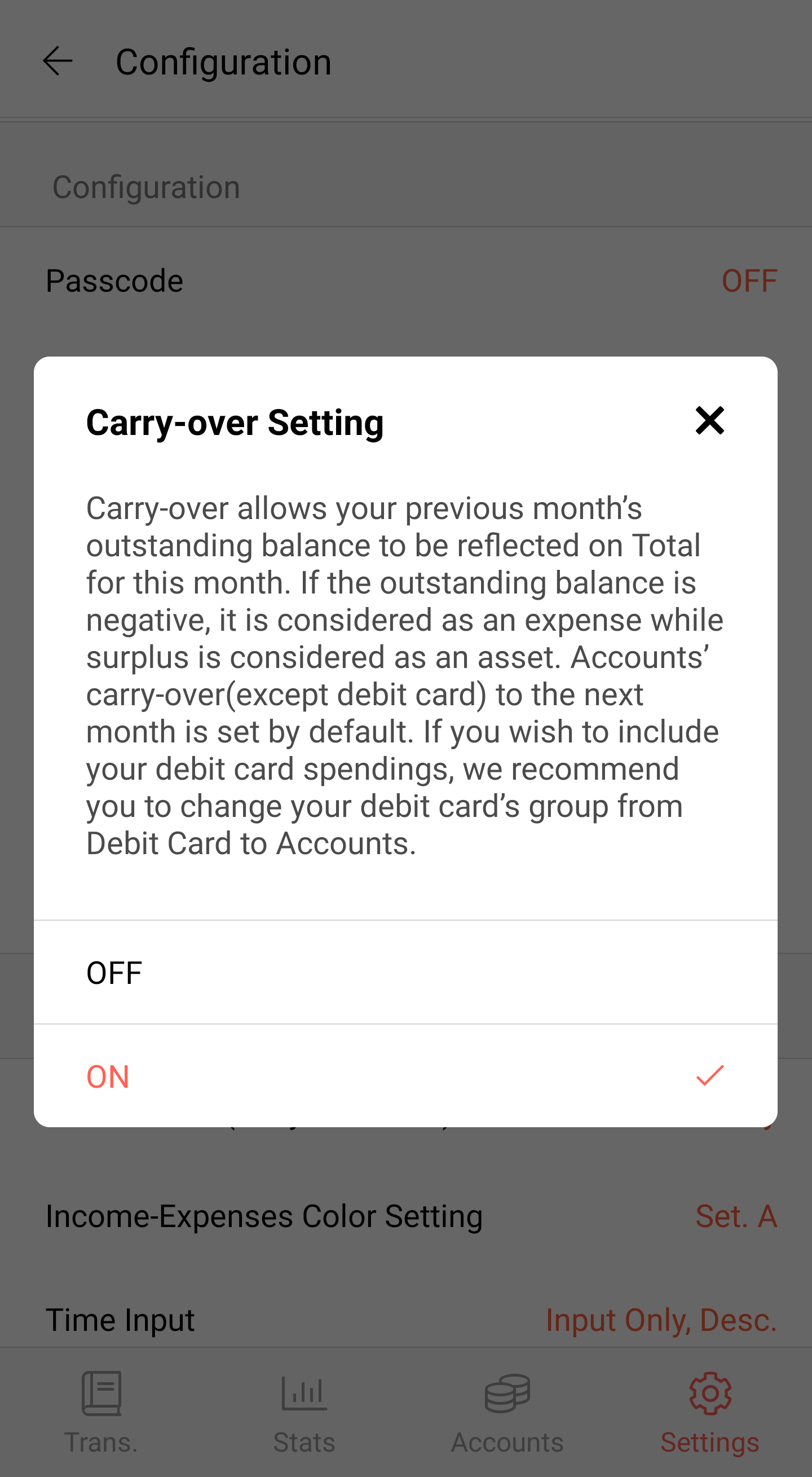 How to turn on carry-over feature – Money Manager Help Center